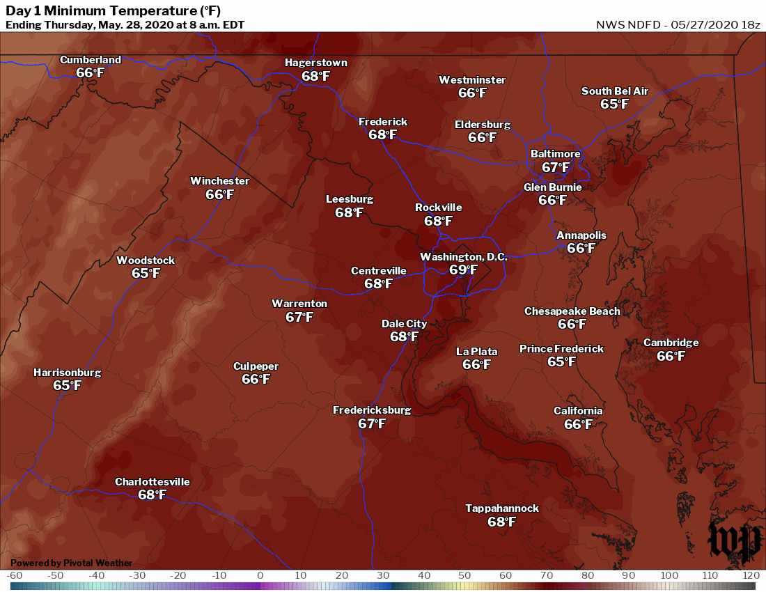 D.C. weather: Tonight’s rain focuses west as warm and muggy conditions ...